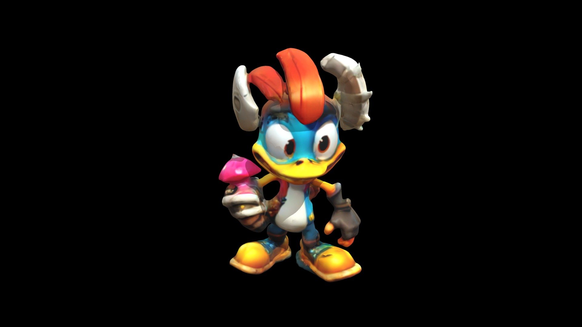 a blue and orange cartoon character holding a - Download Free 3D model ...