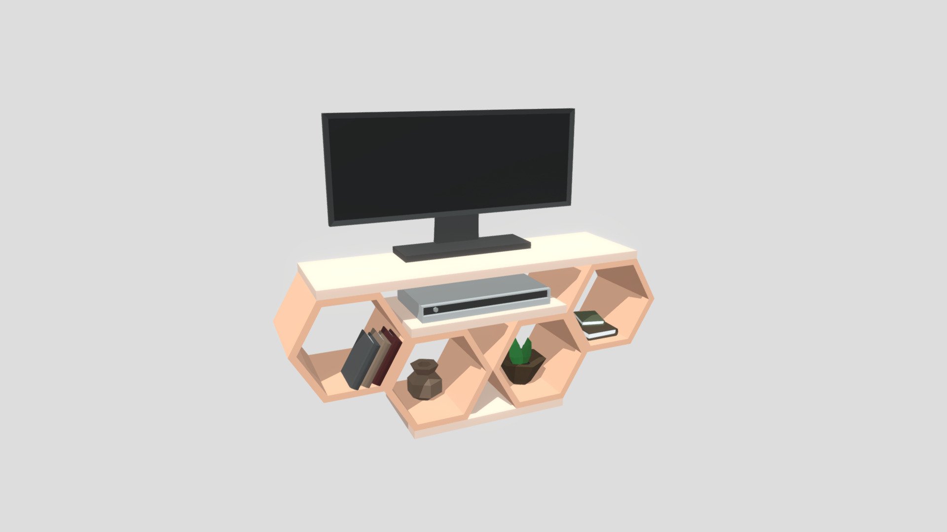 Low Poly TV shelf with TV, books and plant - Download Free 3D model by ...