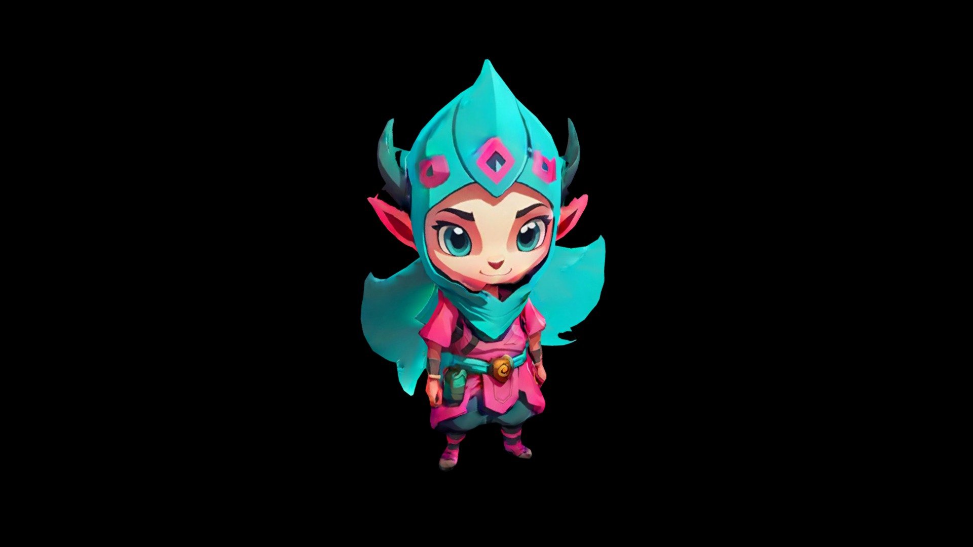 A cute, chibi-style character of a blue-haired, - Download Free 3D ...