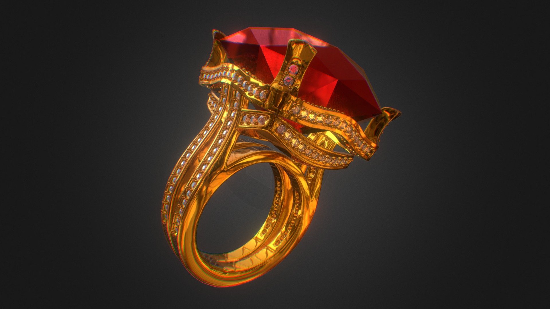 Diamond encrusted gold ring - Download Free 3D model by AT design ...