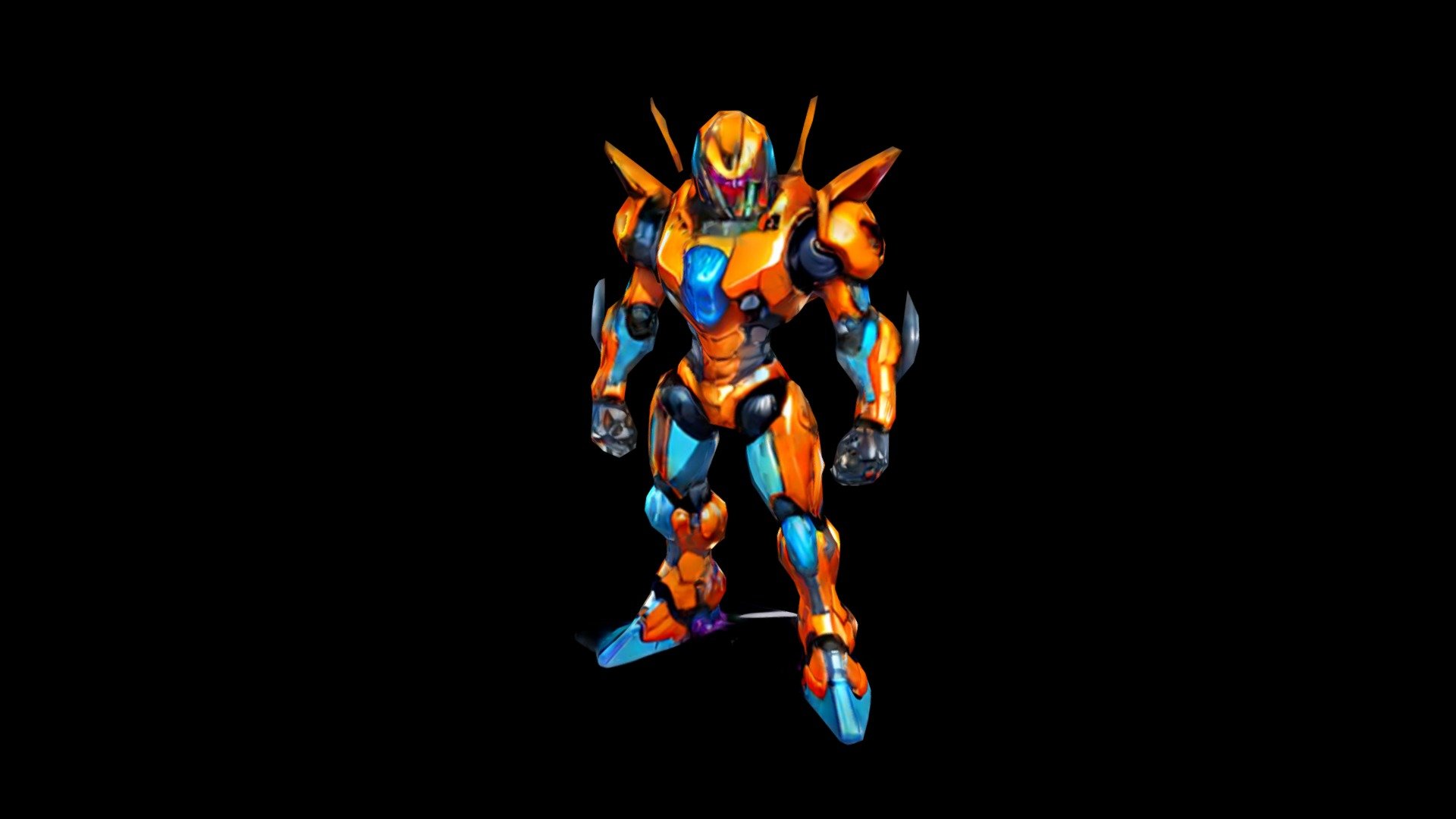 An upright, orange, blue and black robot with ar - Download Free 3D ...