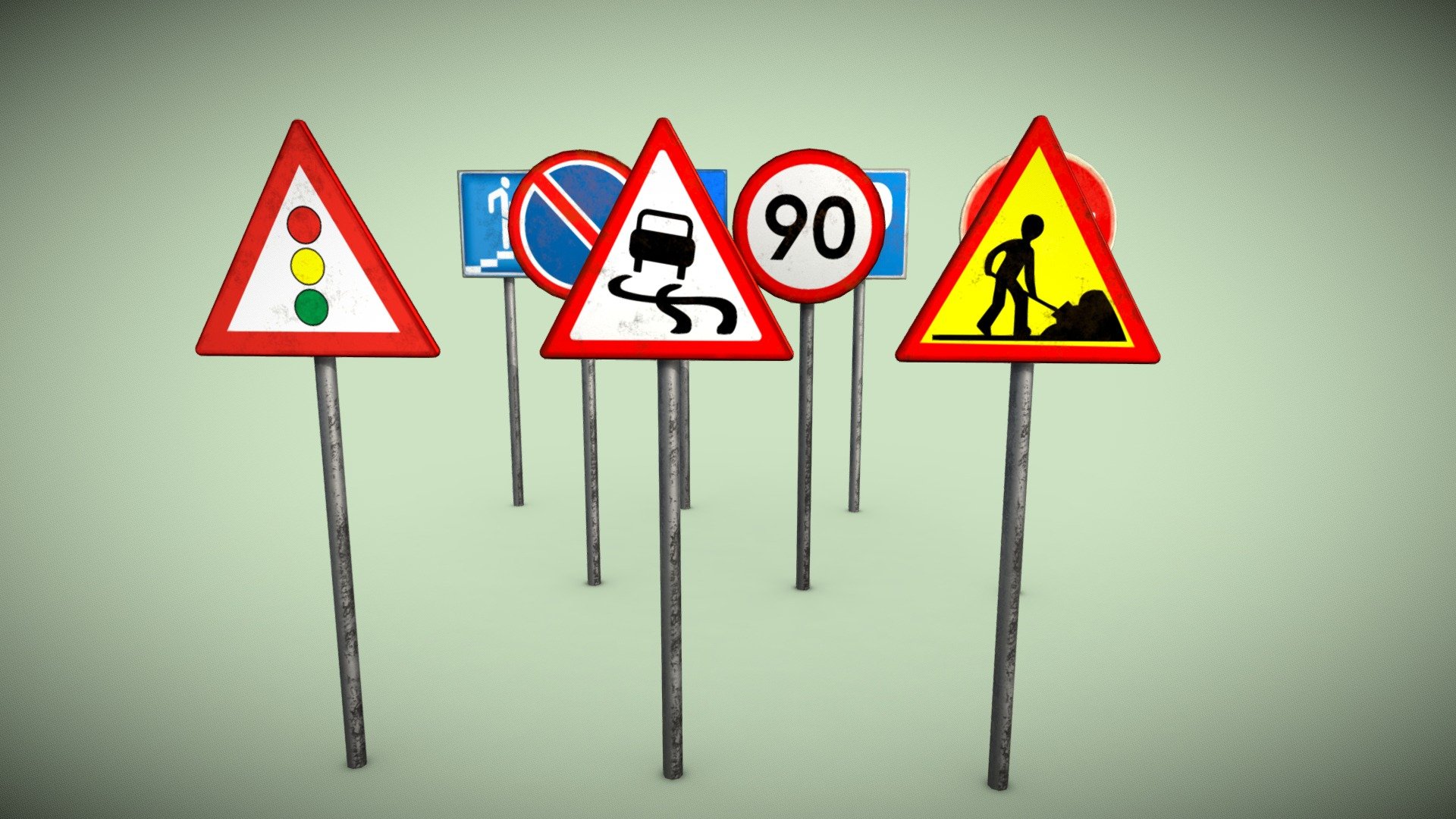 Road signs PBR low-poly game ready Low-poly 3D m - Buy Royalty Free 3D ...