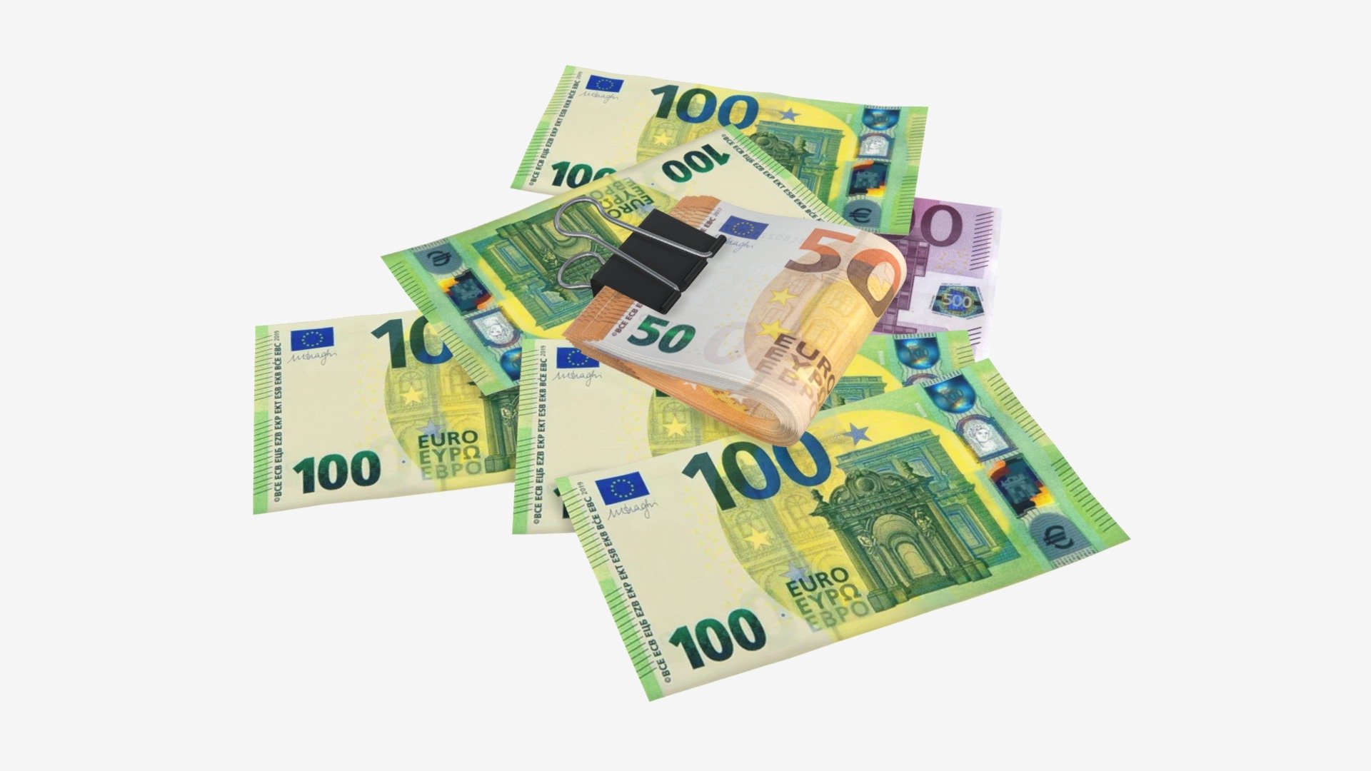 Euro banknotes folded with clip 02 - Buy Royalty Free 3D model by ...