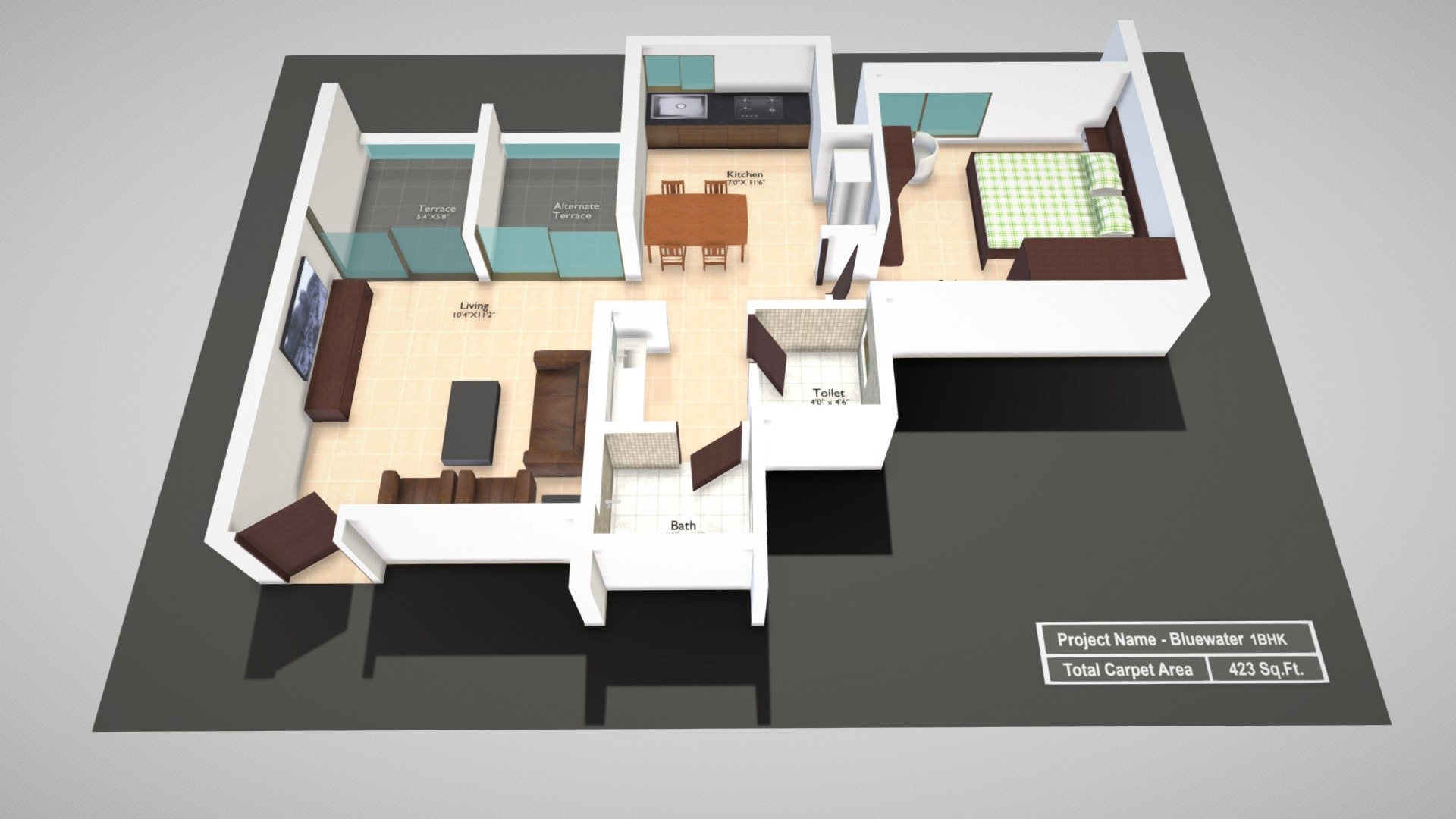 VTP_Bluewater_1BHK - 3D model by SquareYards (@square-yards) [17f454f ...