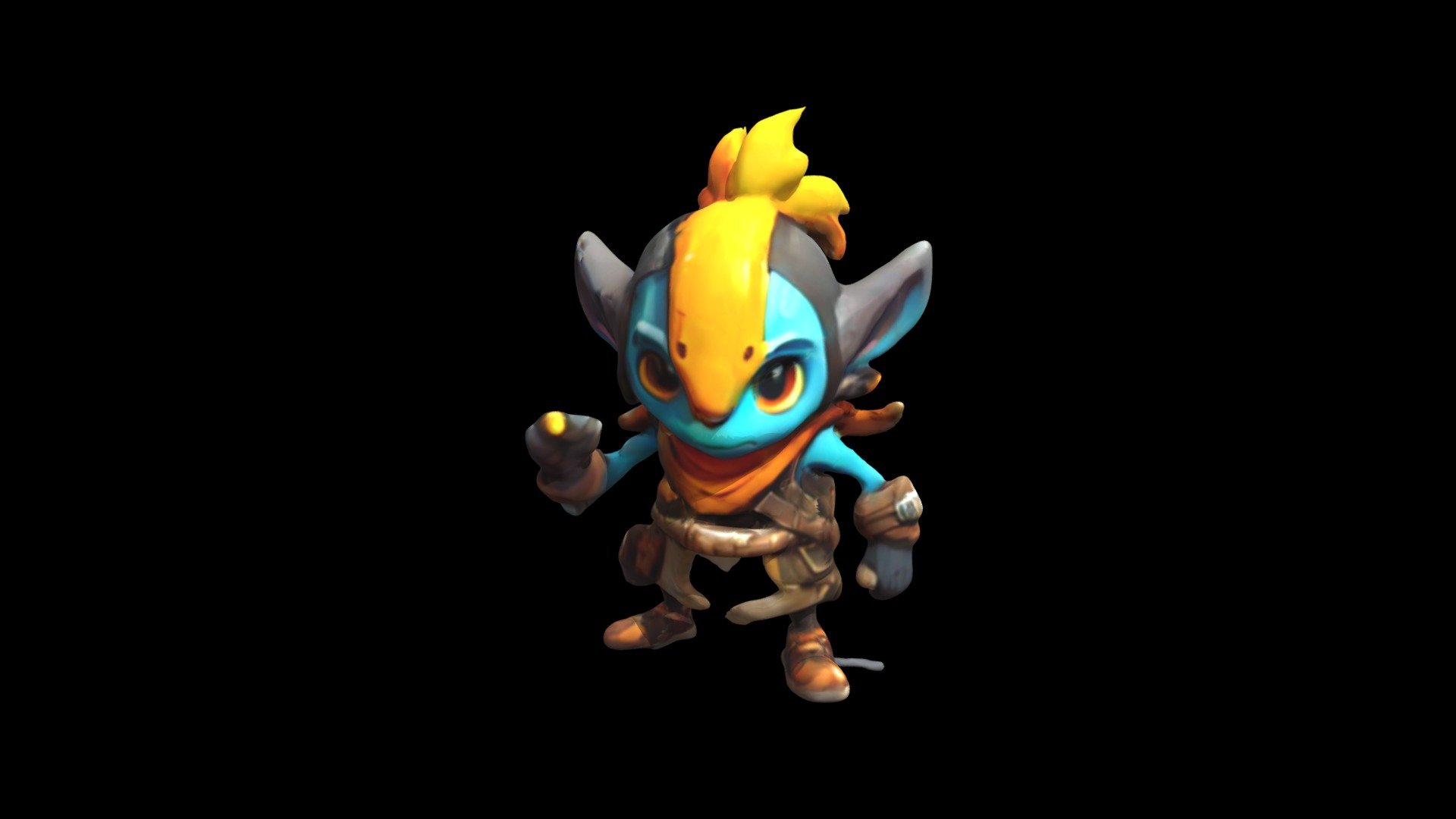 a blue and orange cartoon character with a ba - Download Free 3D model ...