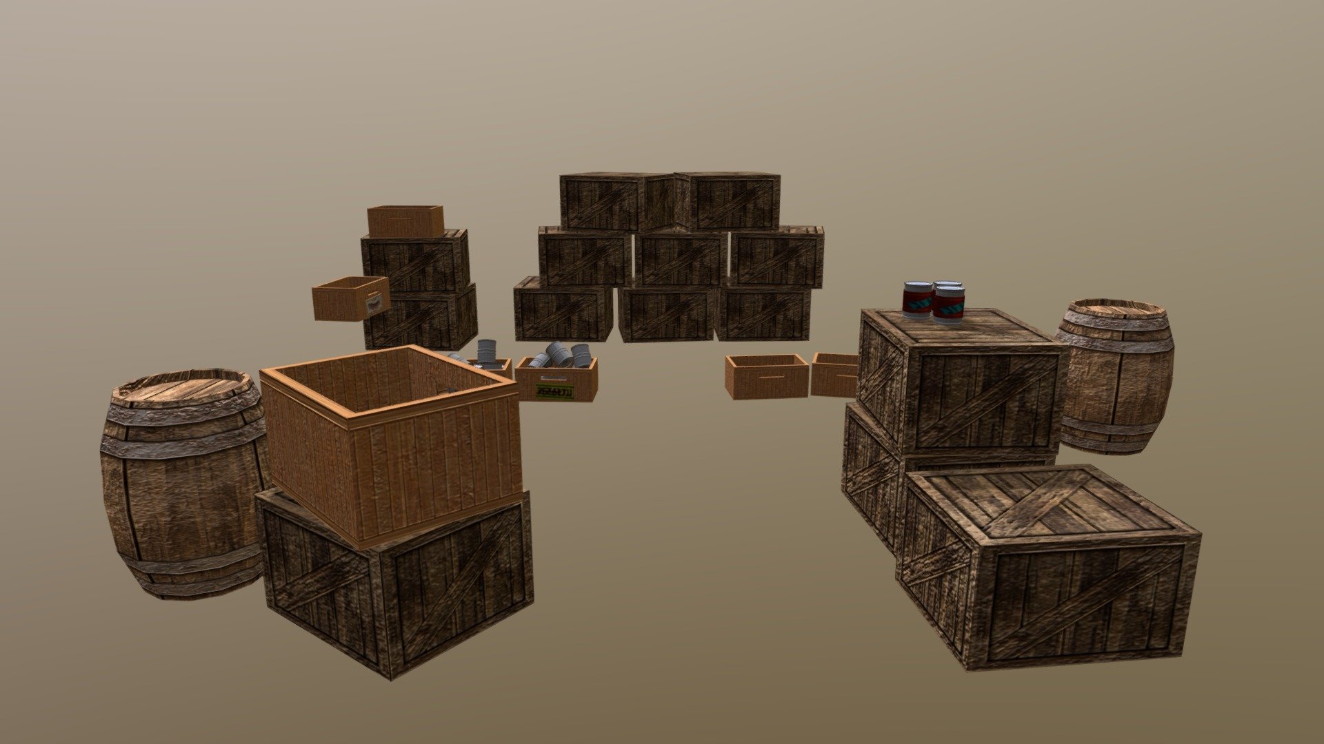 Crate Cans Barrel Model Shop Scene - 3D model by TK (@ttkurok) [181c3c5 ...