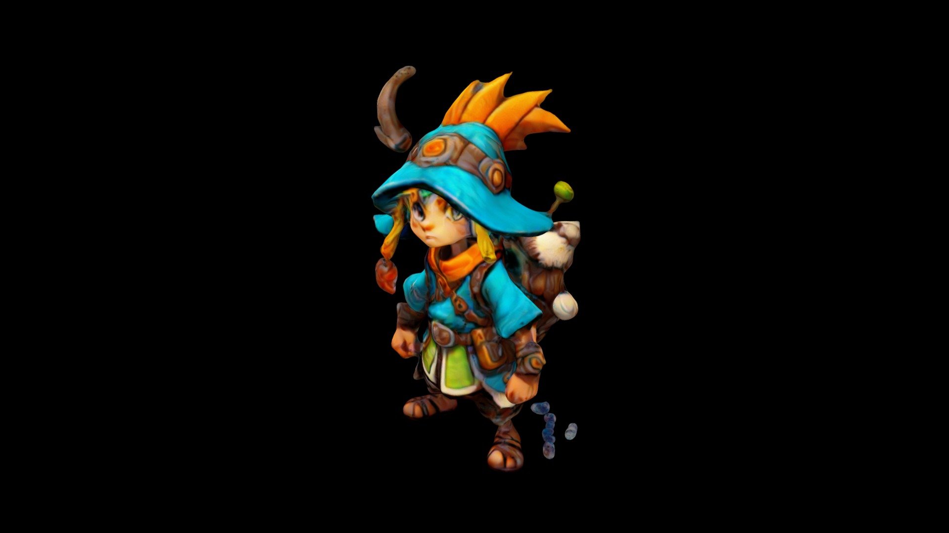 a blue haired character wearing a blue hat and g - Download Free 3D ...
