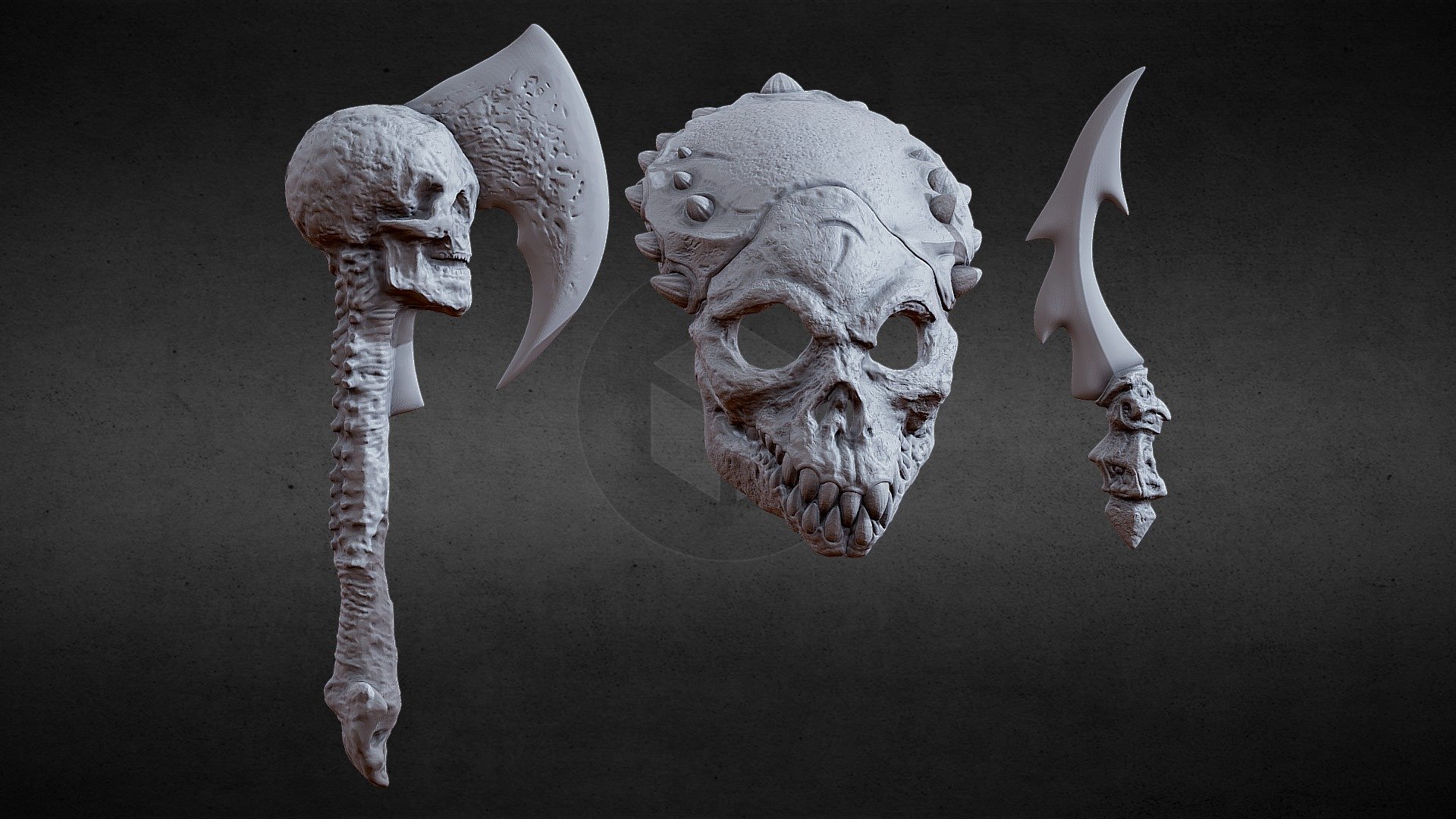 3DPRNTABL SHAMAN PREDATOR BIOMASK AXE AND DAGGER - Buy Royalty Free 3D ...
