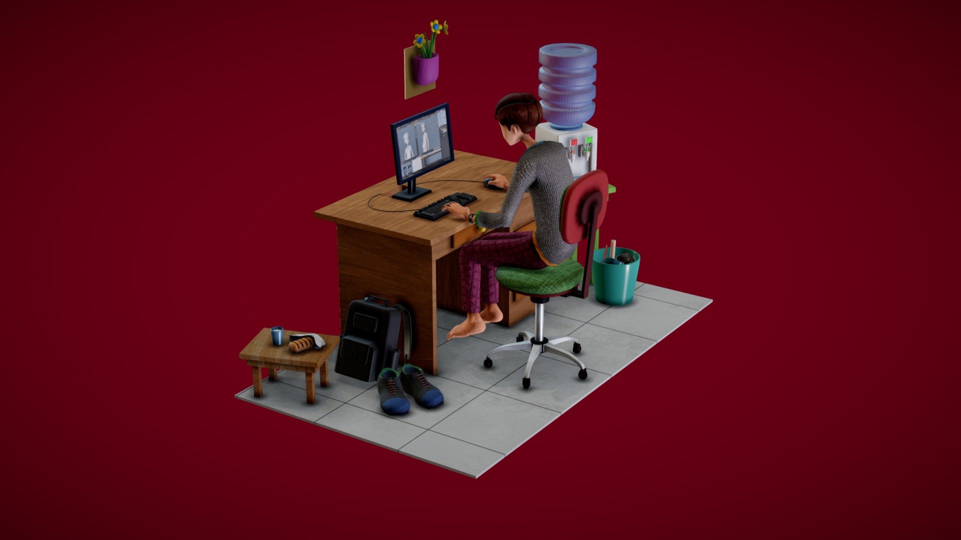 Work from home (animated) - 3D model by adynhaidar [1910cb8] - Sketchfab