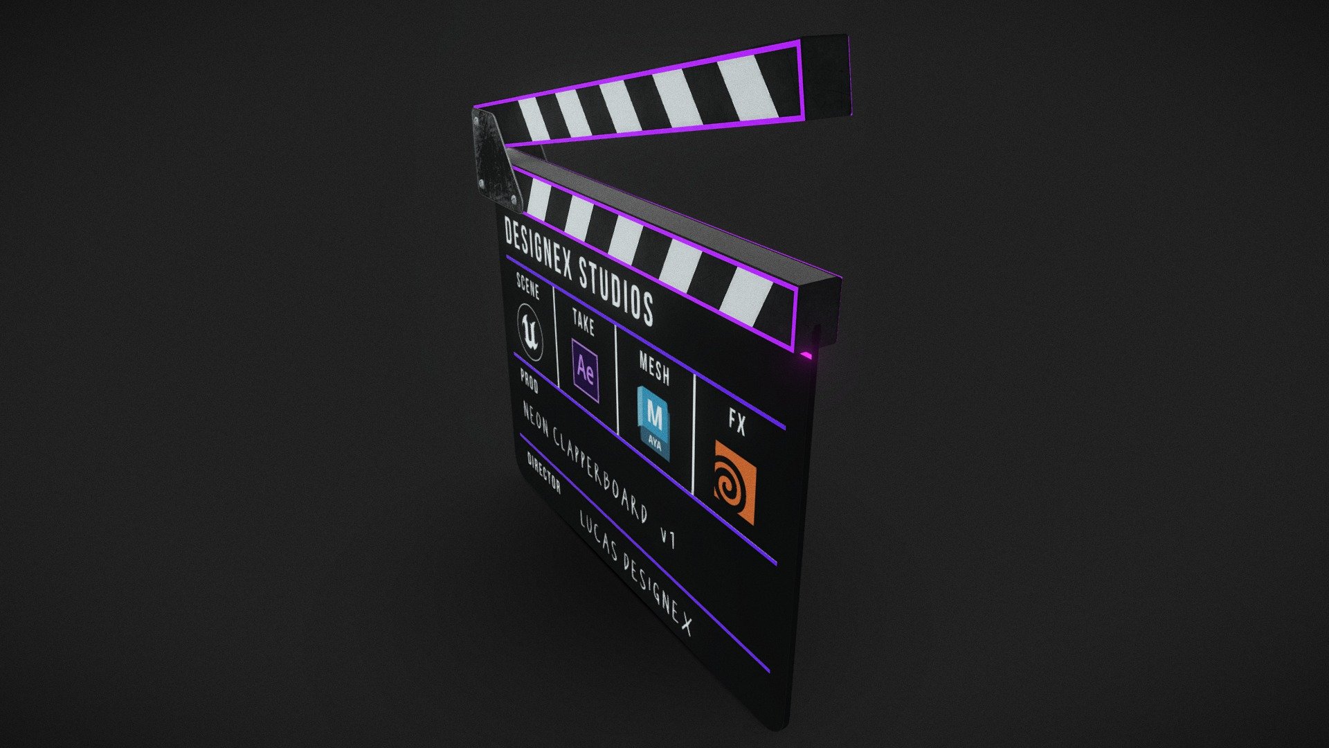 Designex Studios Neon Clapperboard - 3D model by LucasDesignex (@lucas ...