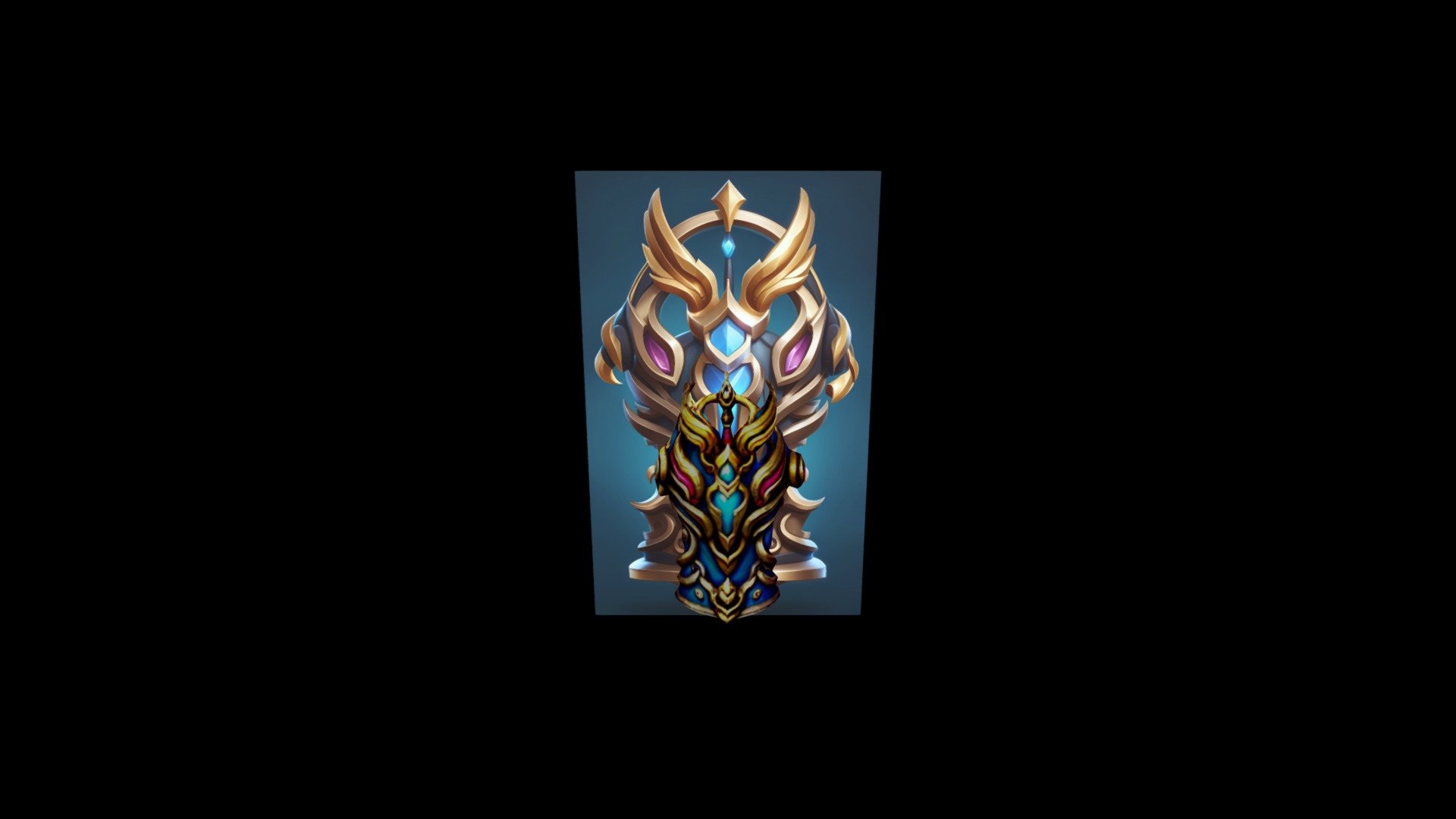 a gold and blue shield with a blue and purple sw - Download Free 3D ...