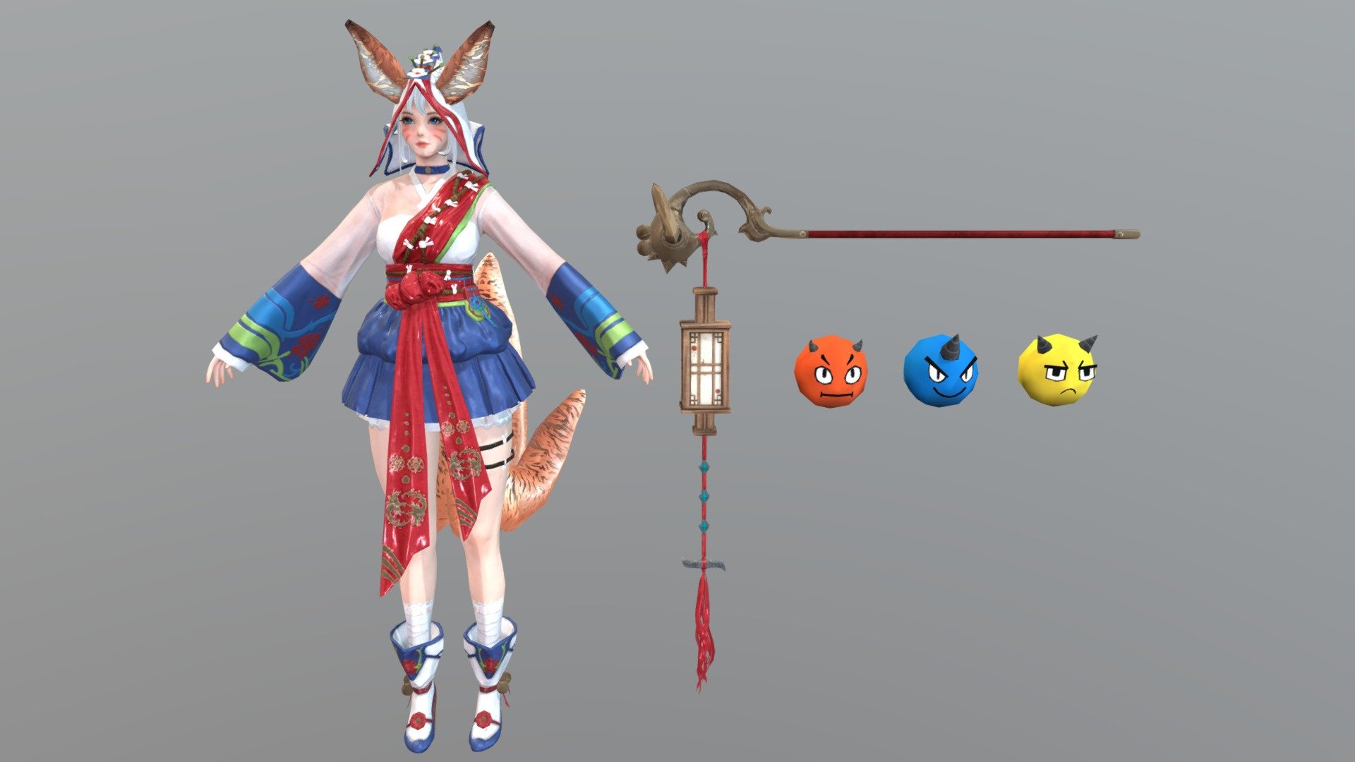 Japanese - Style Fox Beauty - Download Free 3D model by Chenchanchong ...