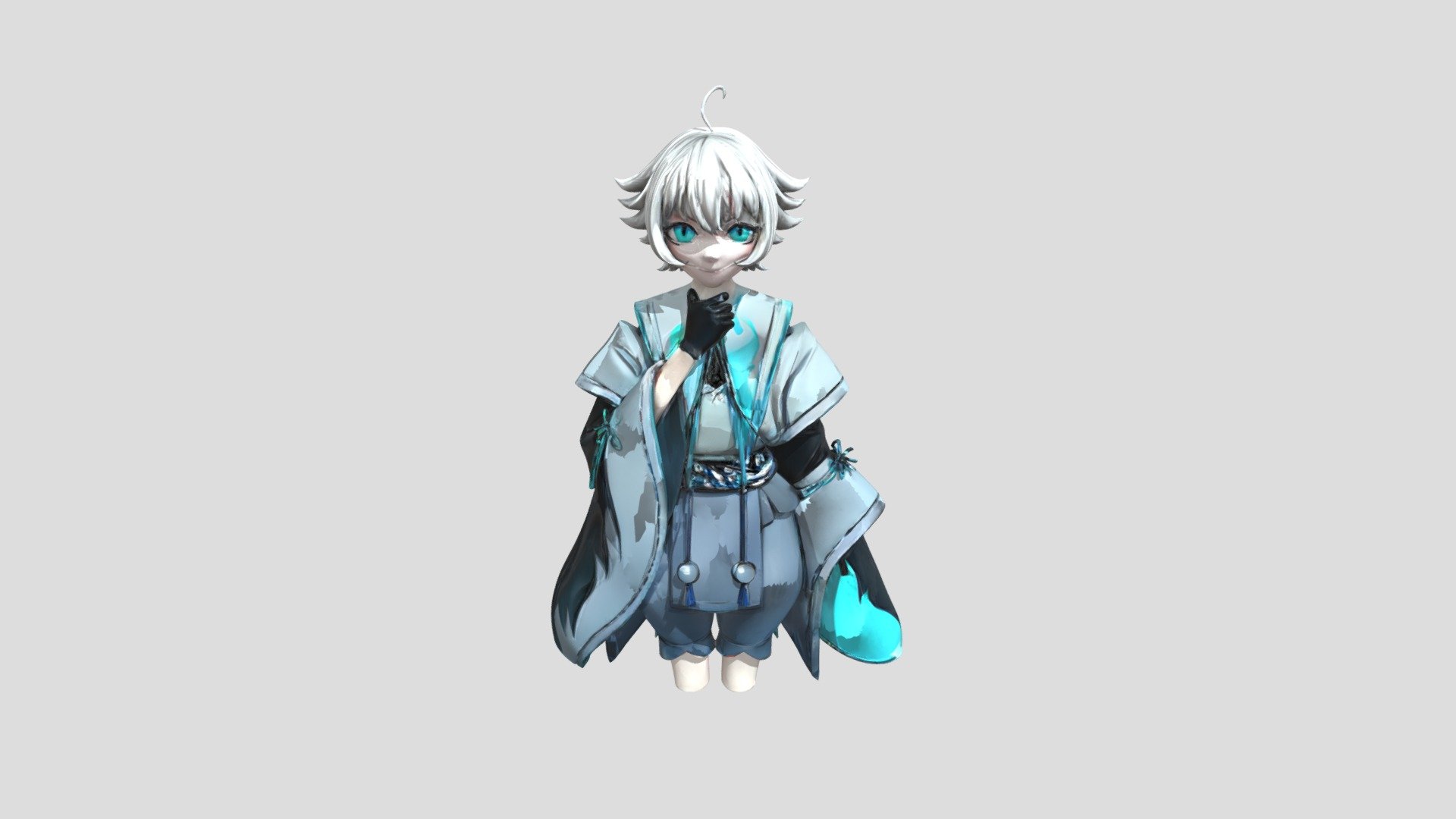 Anime-style silver-haired person in blue outfit - 3D model by ...