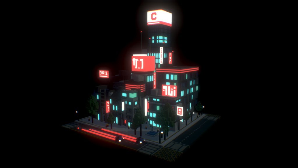 City Block at Night - 3D model by Midio [1b46ad4] - Sketchfab