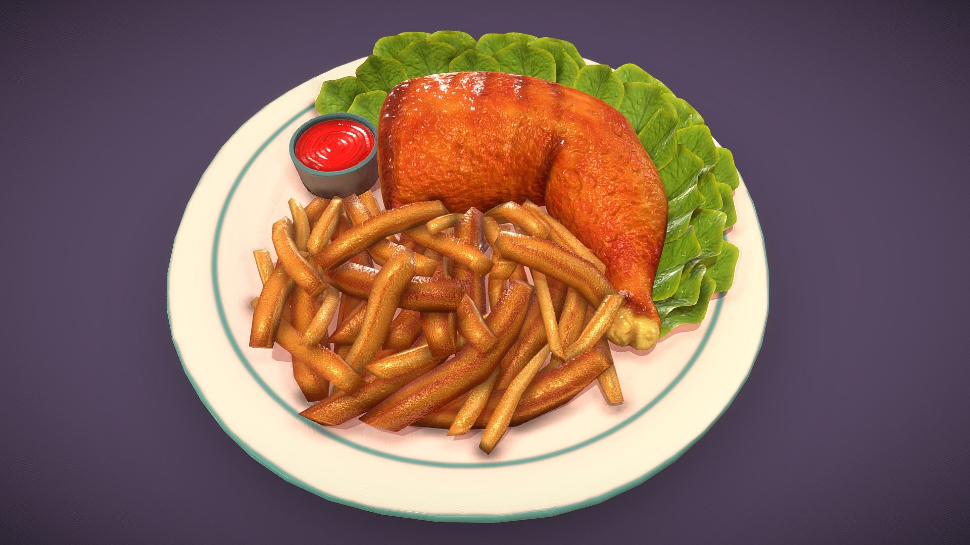 Fried Chicken with French Fries plate - 3D model by Magnaomega [1b48ae0 ...