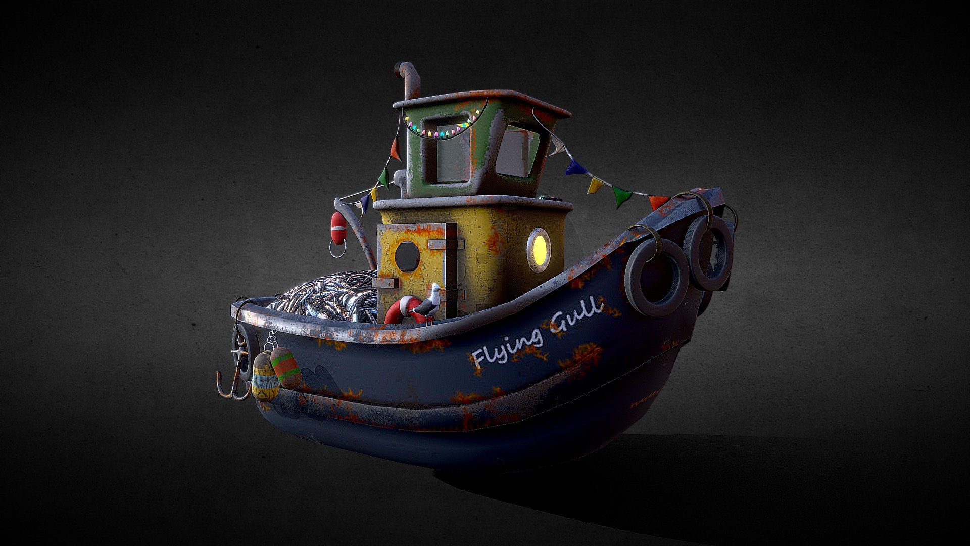Cute Toon Fishing Boat - 3D model by Mysticartdesign [1b4a777] - Sketchfab
