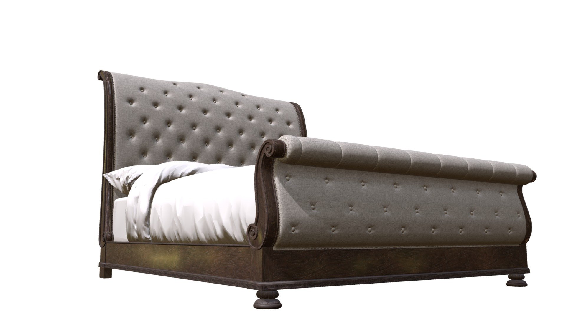 Low Poly Bed with Tufted head board - 3D model by rendy.io [1bb9302 ...