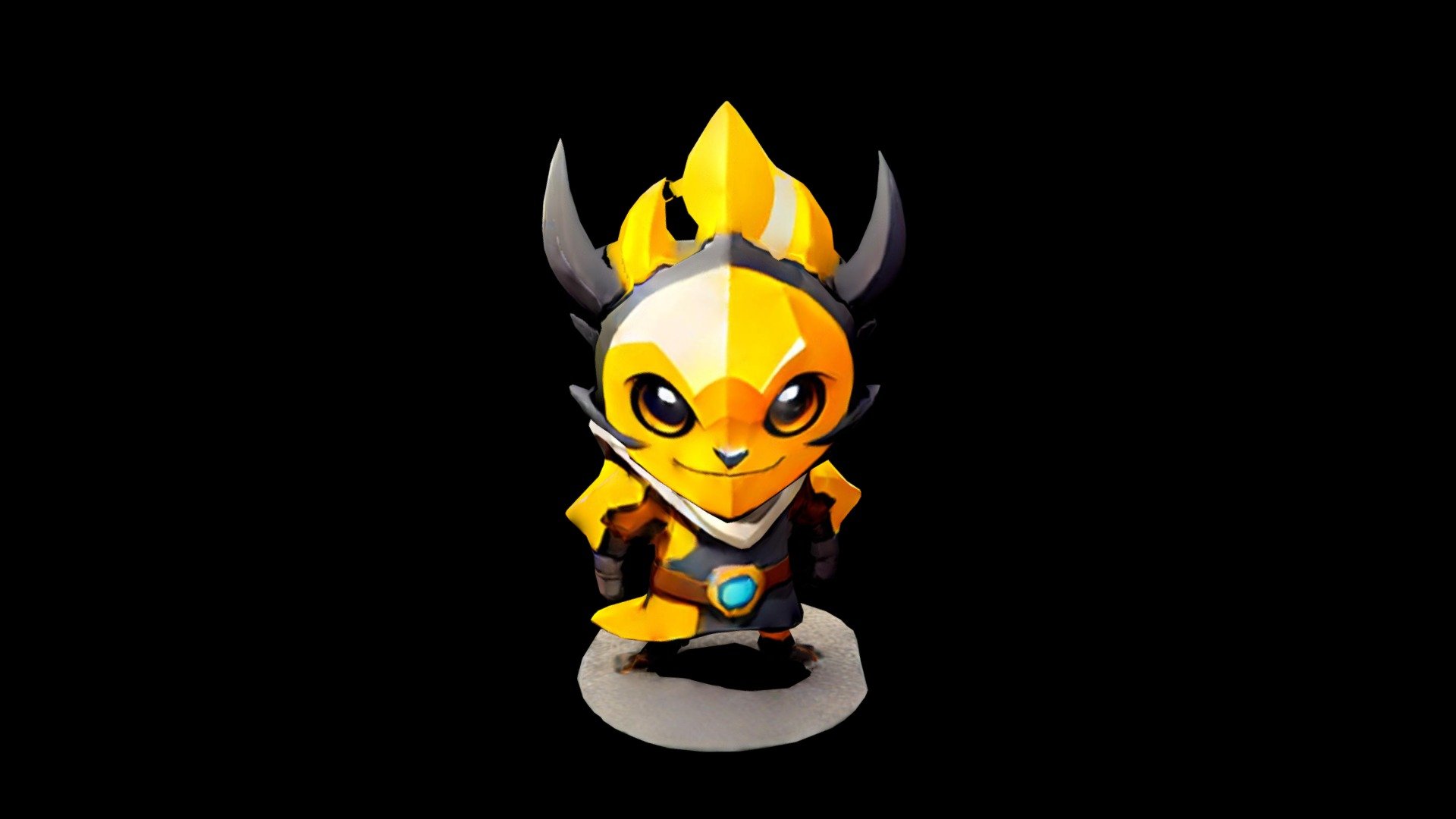 A cartoon cat dressed in yellow armor with horns - Download Free 3D ...