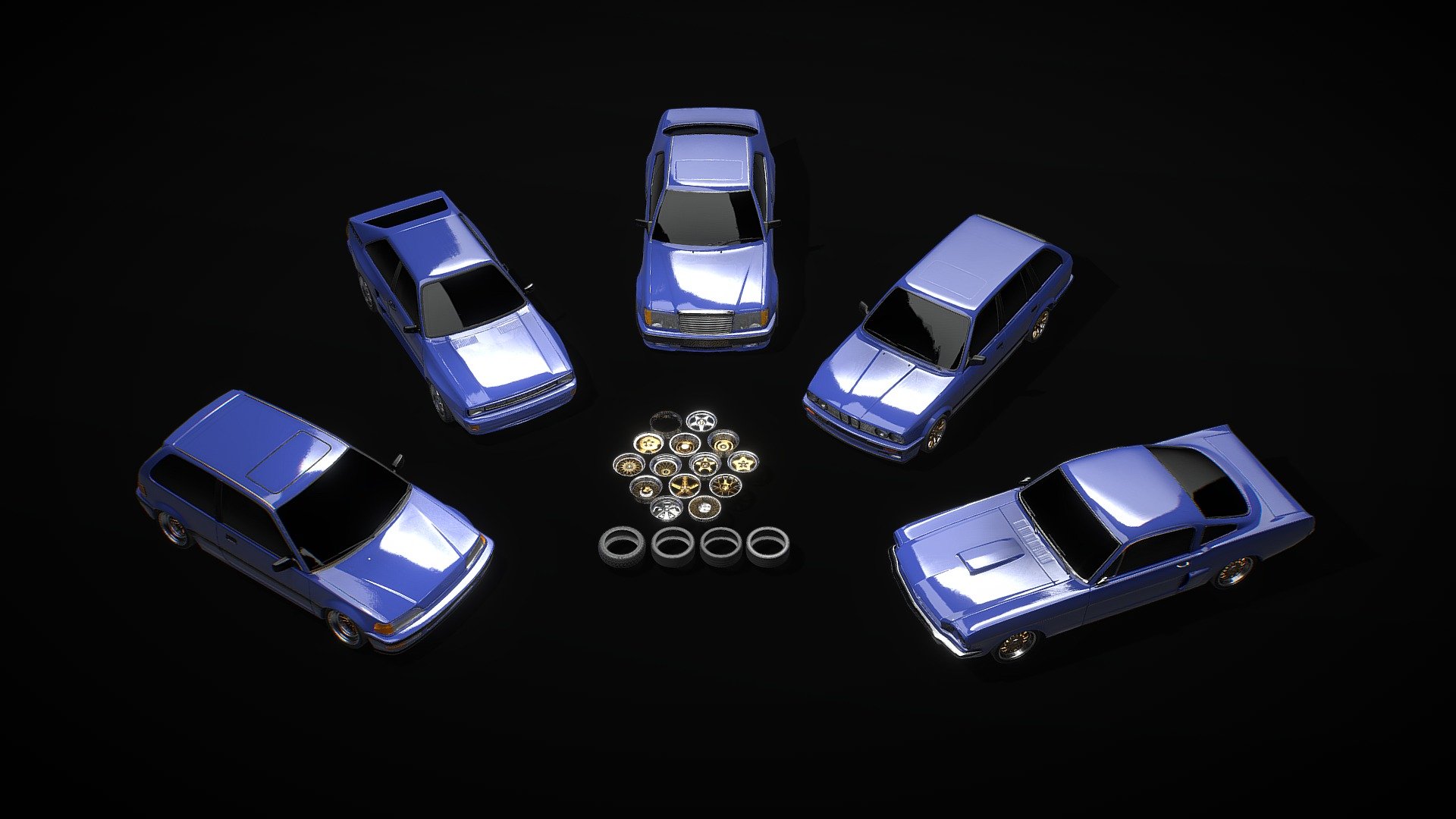 Retro classic oldtimer car collection - Buy Royalty Free 3D model by ...