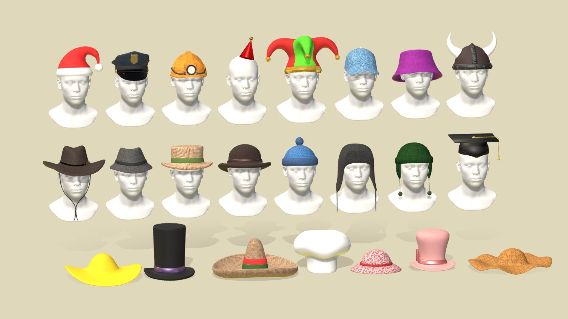 23 Hats Collection Ultimate Headwear Pack - 3D model by IanaM [1c8bb22 ...