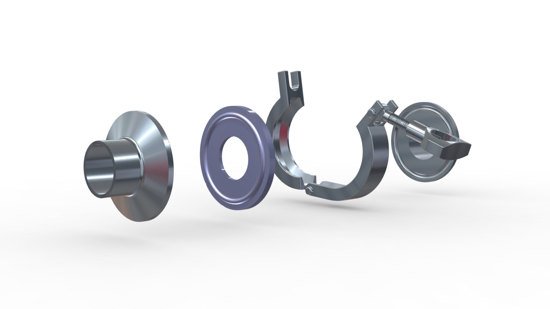 TRI CLAMP COUPLING - EXPLODED v2 - Download Free 3D model by Freek de ...