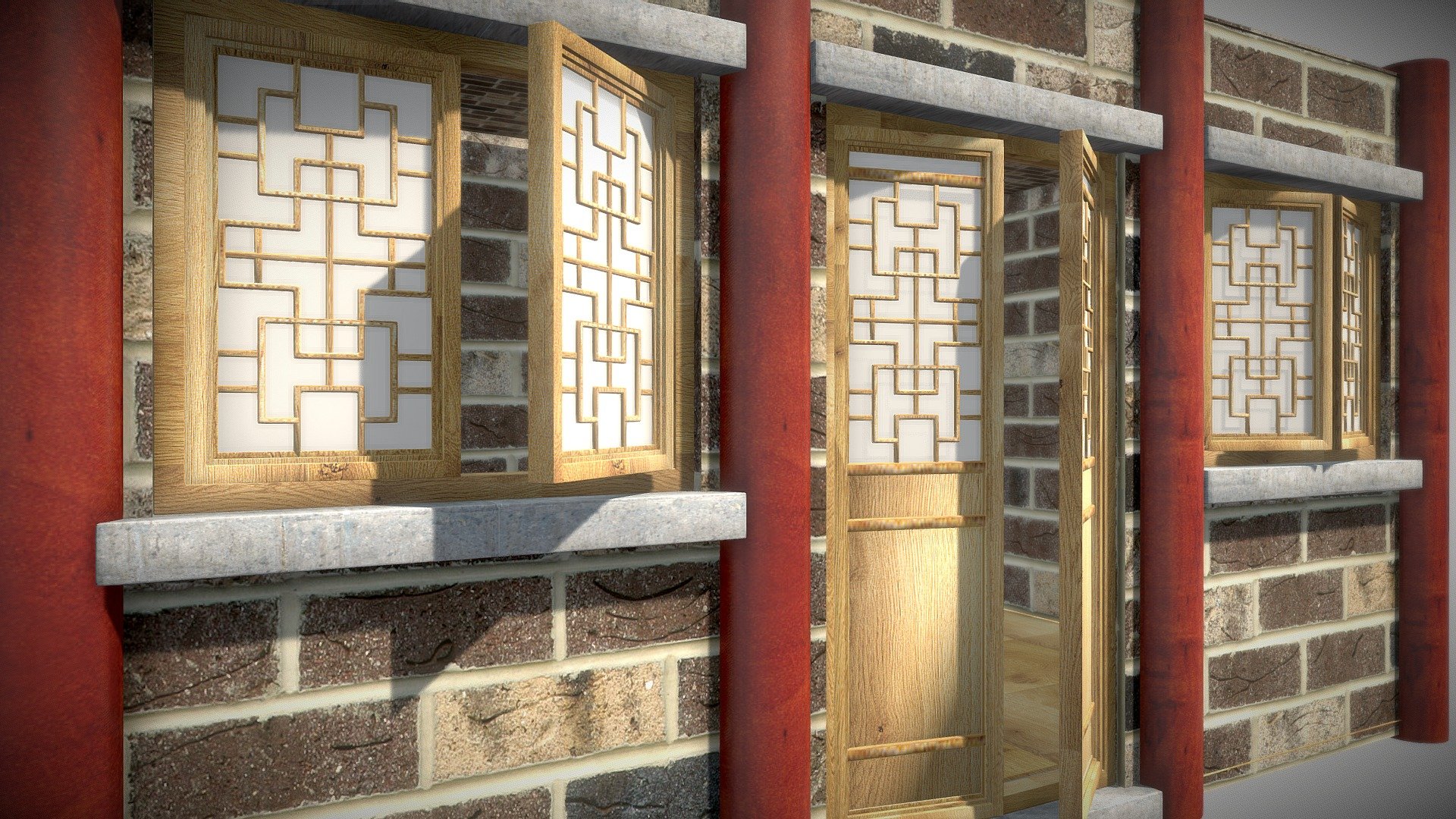 Chinese style Windows siheyuan courtyards - Buy Royalty Free 3D model ...