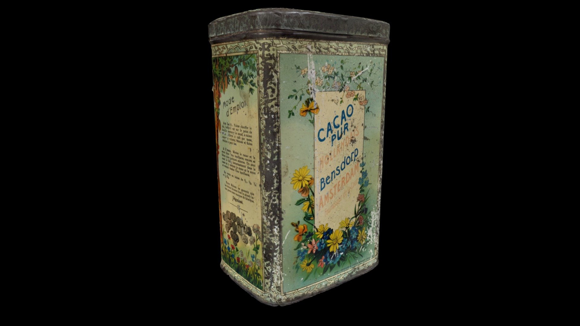 French Antique cacao cocoa metal box - Buy Royalty Free 3D model by ...