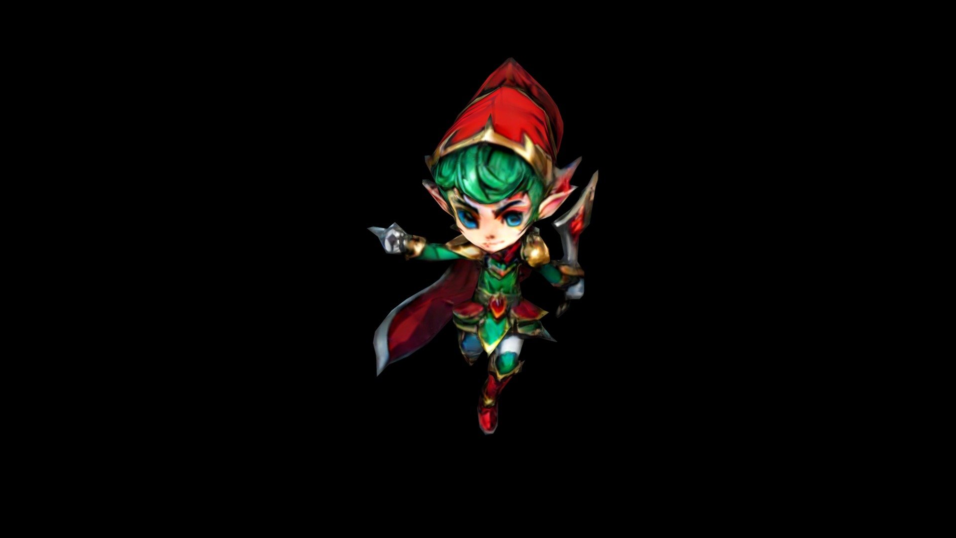 An animated elf with a vibrant green costume and - Download Free 3D ...