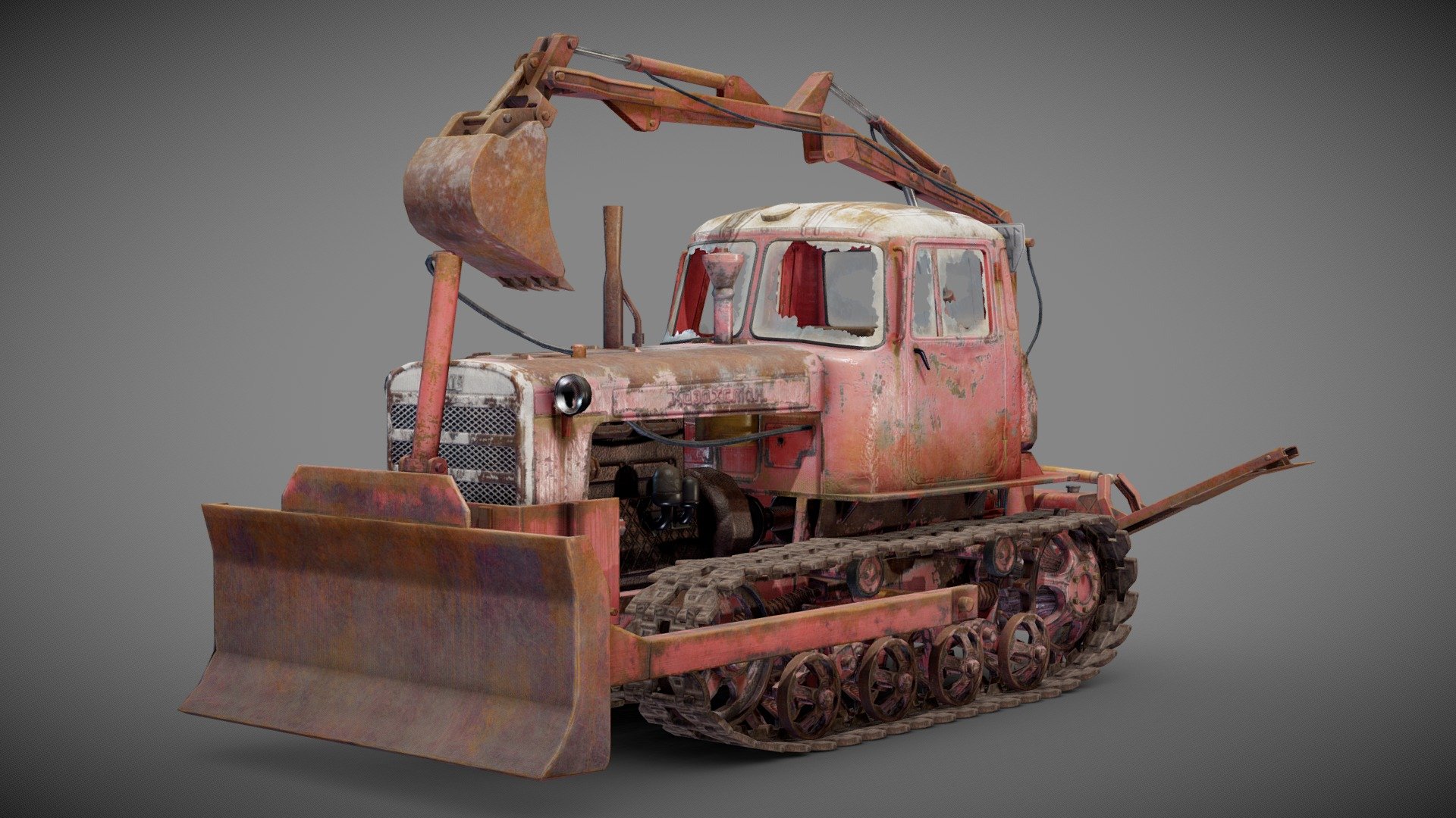 DT-75 soviet diesel rusted red tractor iv7 - Buy Royalty Free 3D model ...