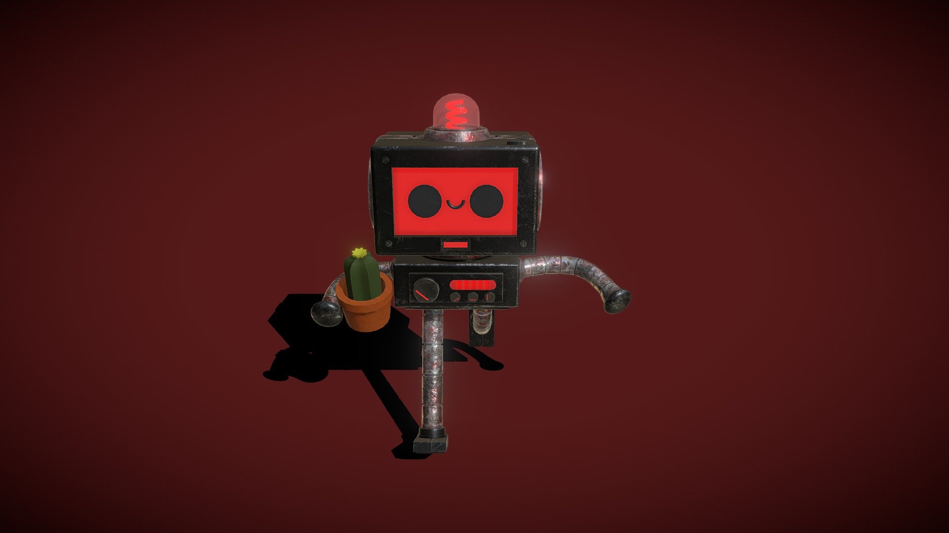 Smiley Robot (Holding a Cactus) - Download Free 3D model by Dorogar ...