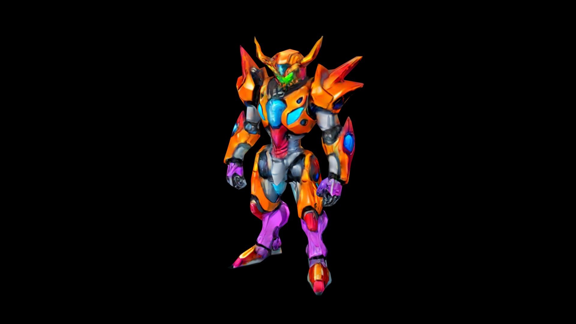 Anime-style character Fighting robot with an ora - Download Free 3D ...