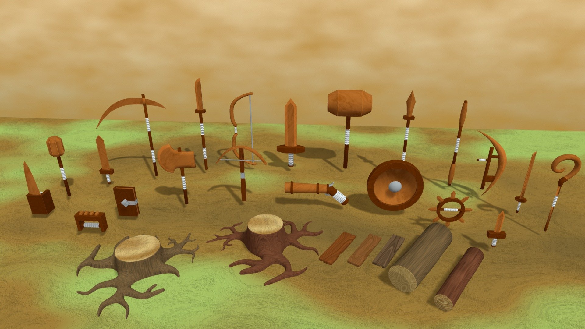 3D Wood Weapons - Download Free 3D model by Octablade (@octabladestudio ...