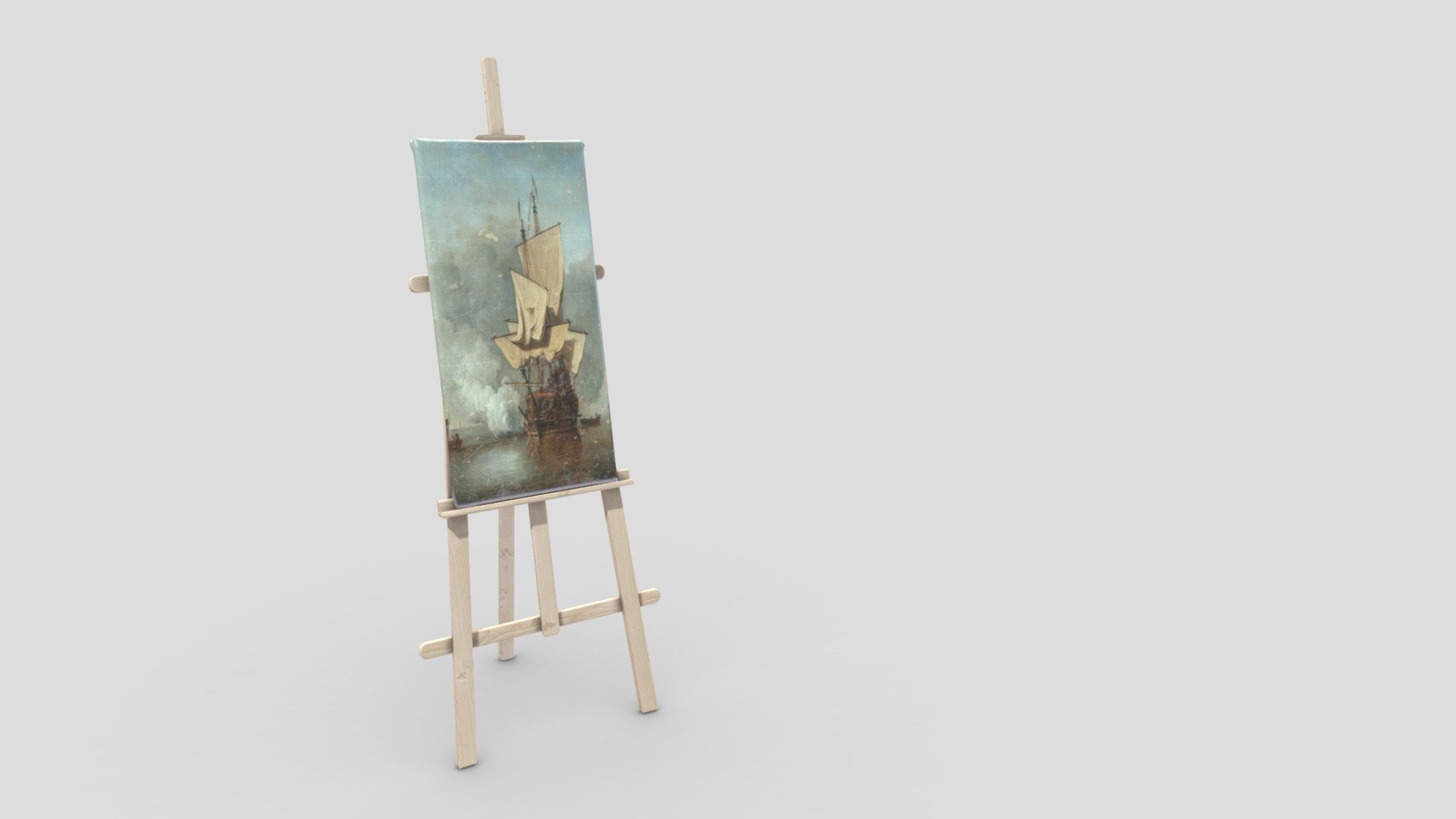 Wooden Easel with Oil Painting of a Ship - Buy Royalty Free 3D model by ...