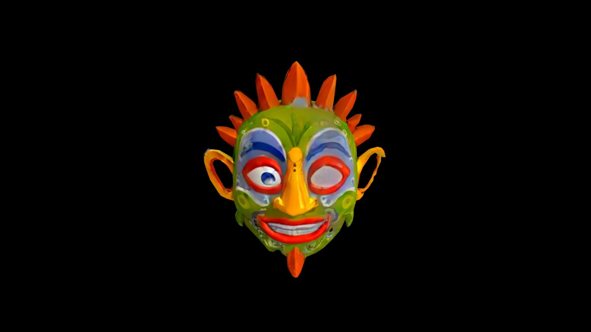 A colorful mask with green skin, orange spikes o - Download Free 3D ...