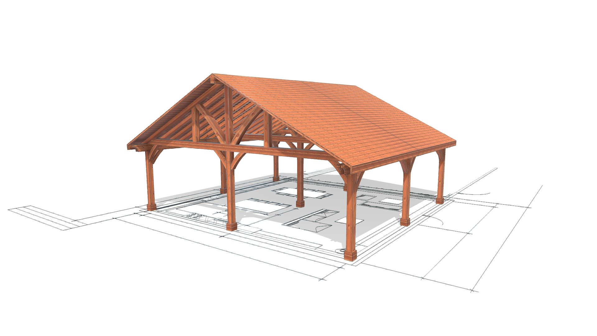 Custom Pavilion 32 ft L x 34 ft W - 3D model by Forever Redwood ...