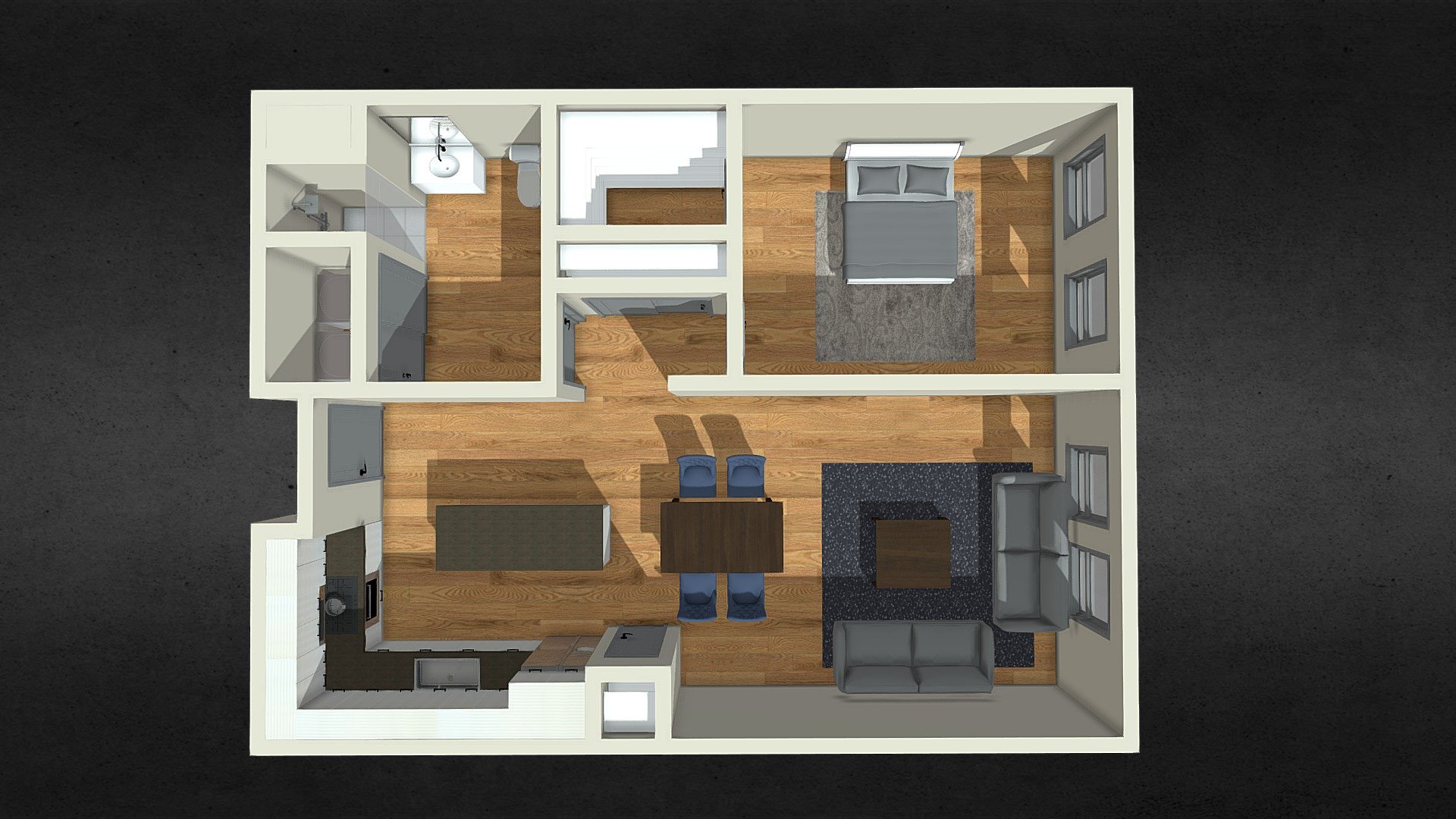 1 bedroom 3D floor plan - 360 spin - 3D model by Render3DQuick [215681b ...