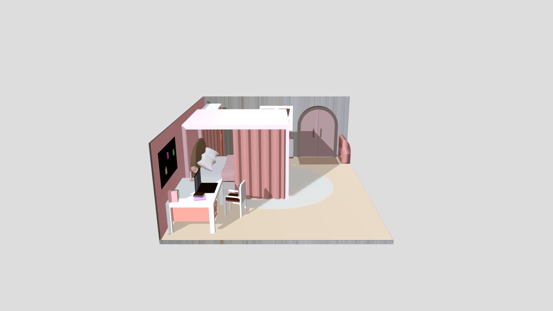 Pink Bedroom - 3D model by marcellia.effendi [21658dd] - Sketchfab