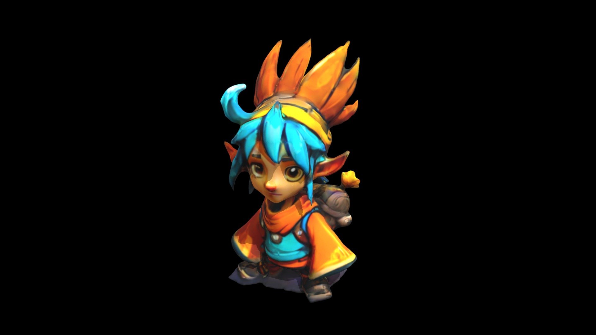a cartoon character with blue hair and orange - Download Free 3D model ...