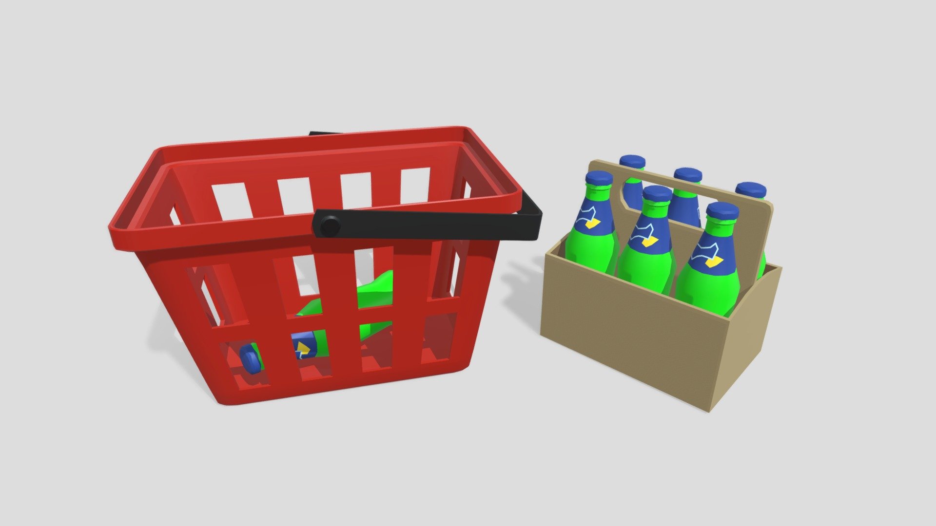 Lowpoly bottle, box and food basket - 3D model by gpodolskaya [21d0f97 ...