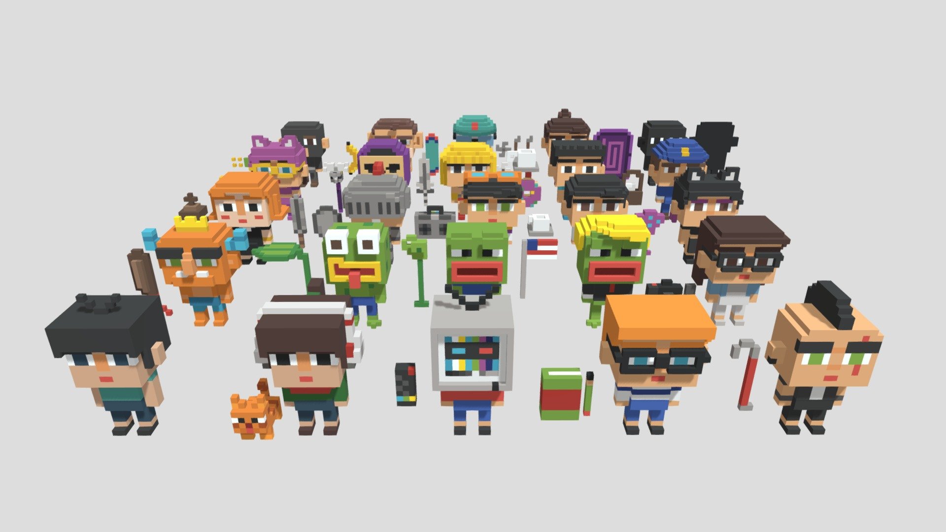 Voxel Boys Set (Characters + Props) - Buy Royalty Free 3D model by ...
