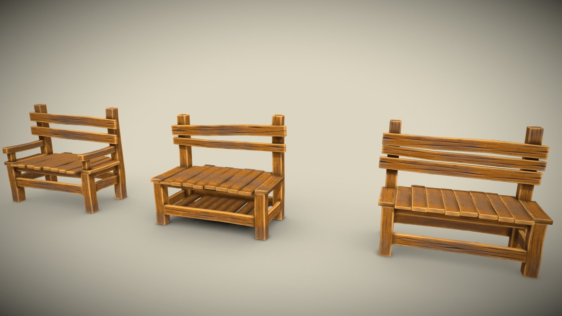 Stylized bench bench 3 types PBR low-poly game r - Buy Royalty Free 3D ...