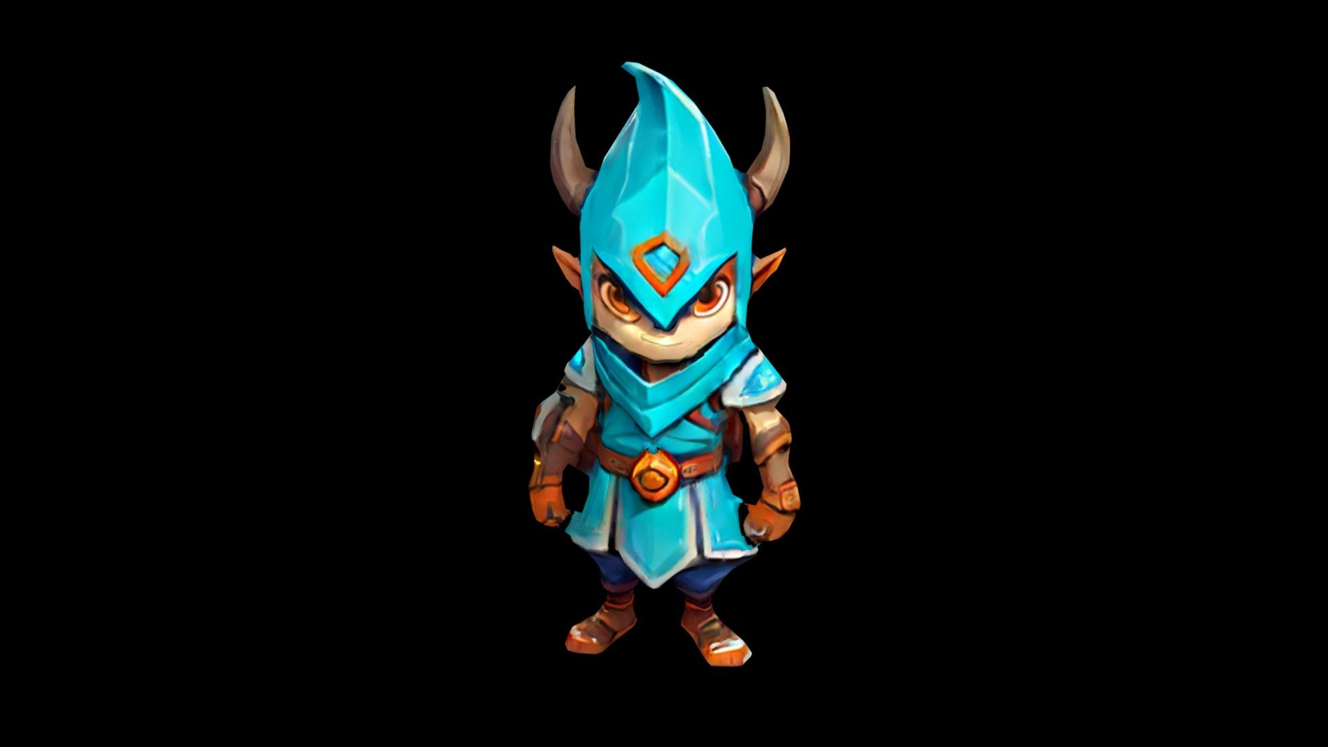 A chibi-style character with blue armor and a wh - Download Free 3D ...