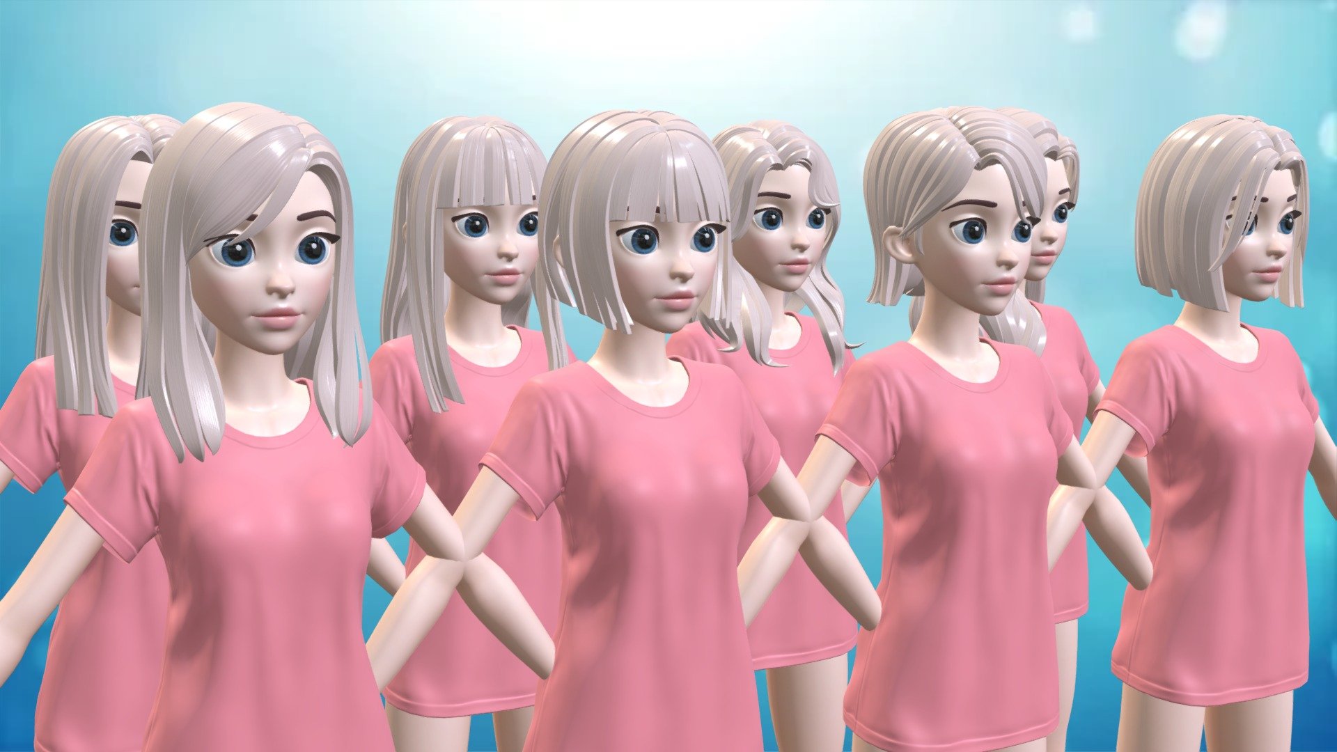 8 Stylized cartoon Hairs for female and girl - Buy Royalty Free 3D ...