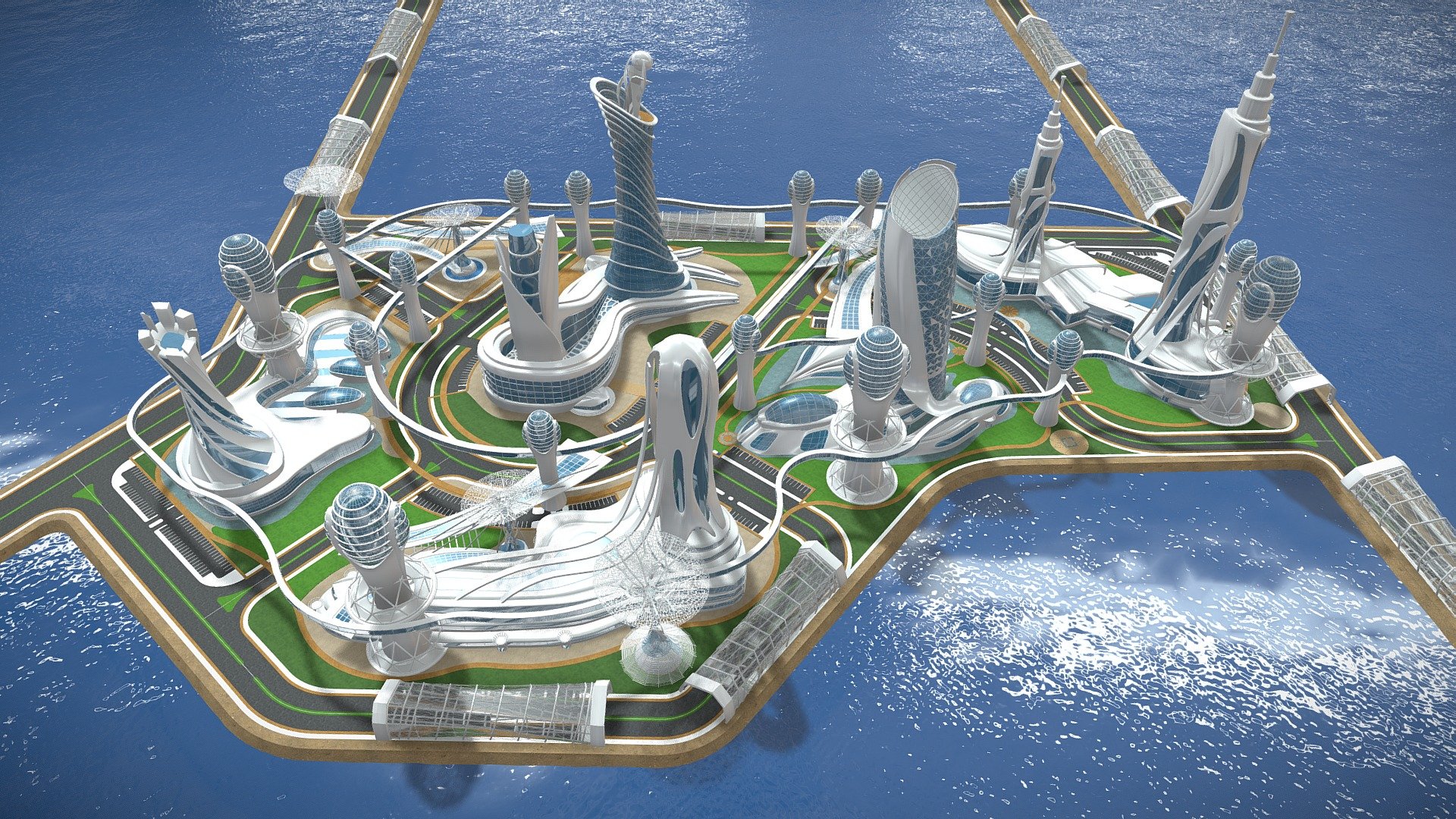 0080 - Futuristic Island - Buy Royalty Free 3D model by Vertex - Egyptian (@Vertex-Egyptian ...