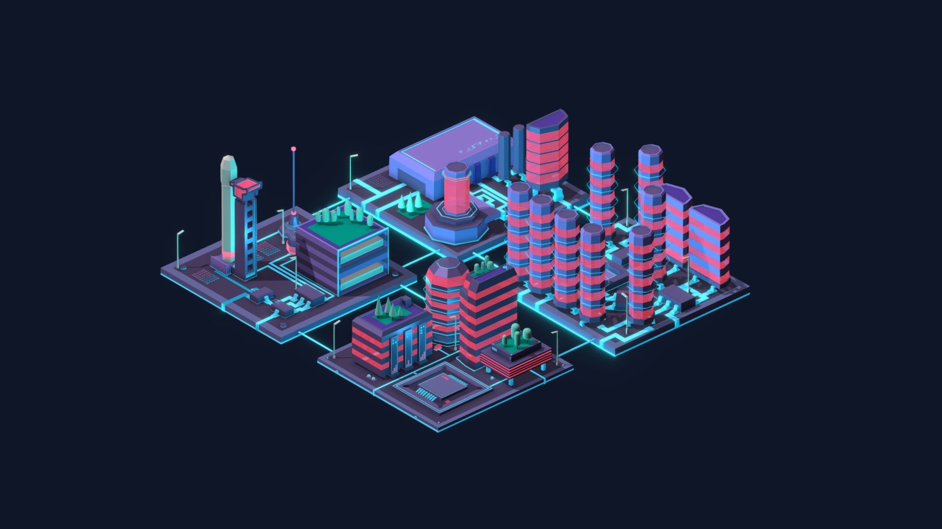 Cartoon Low Poly Sci-Fi Space City Pack - 3D model by antonmoek ...