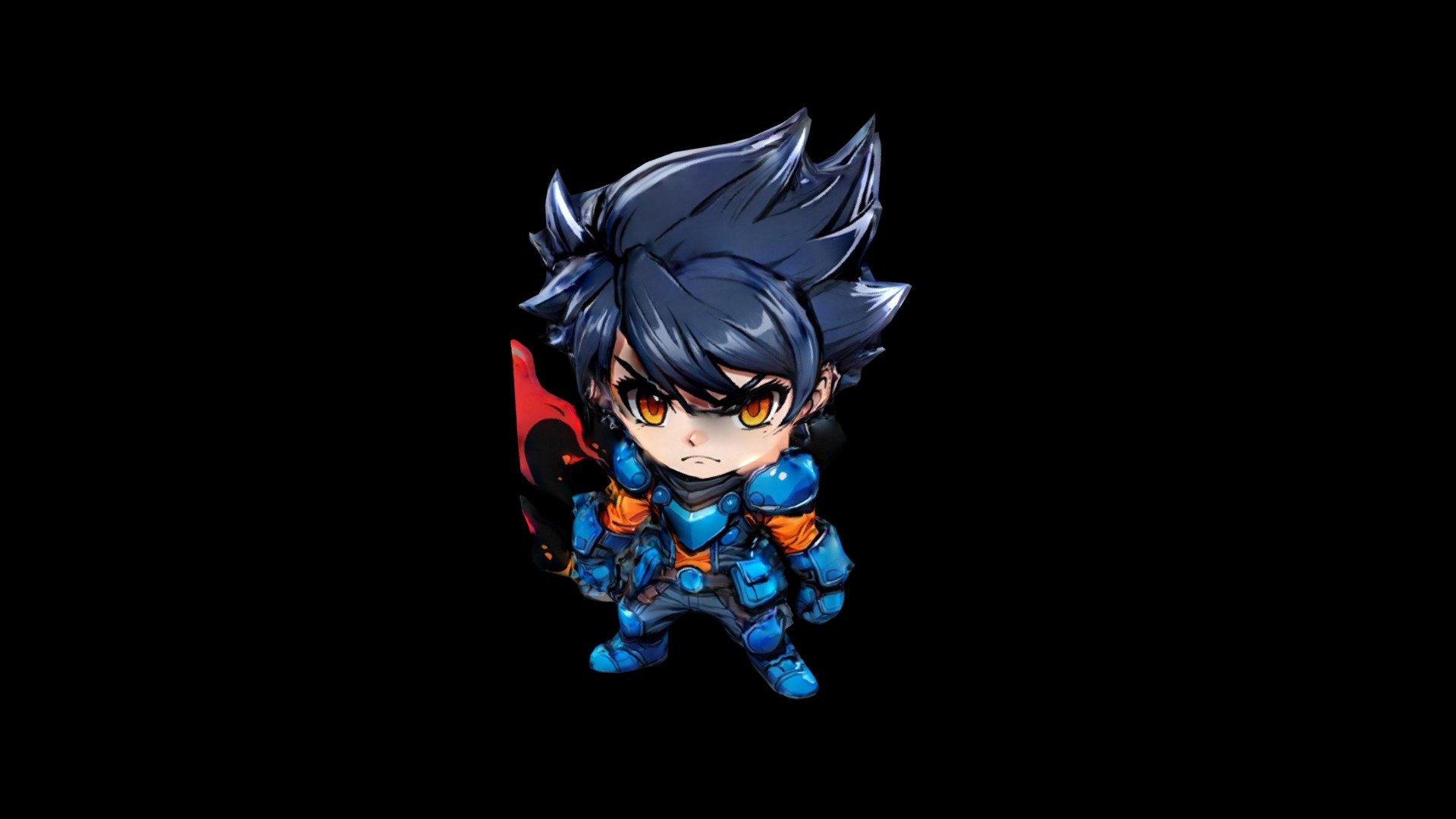 An anime character with blue armor and orange ey - Download Free 3D ...