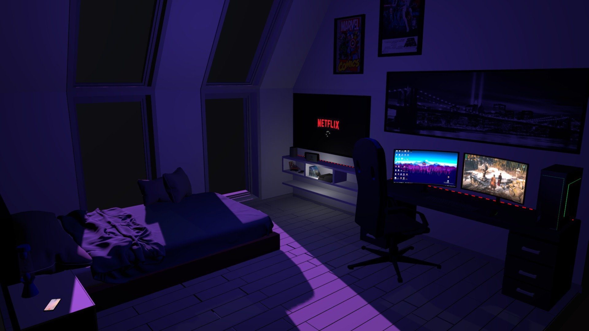 Gaming Bedroom - Download Free 3D model by Nachoap [239cfcf] - Sketchfab