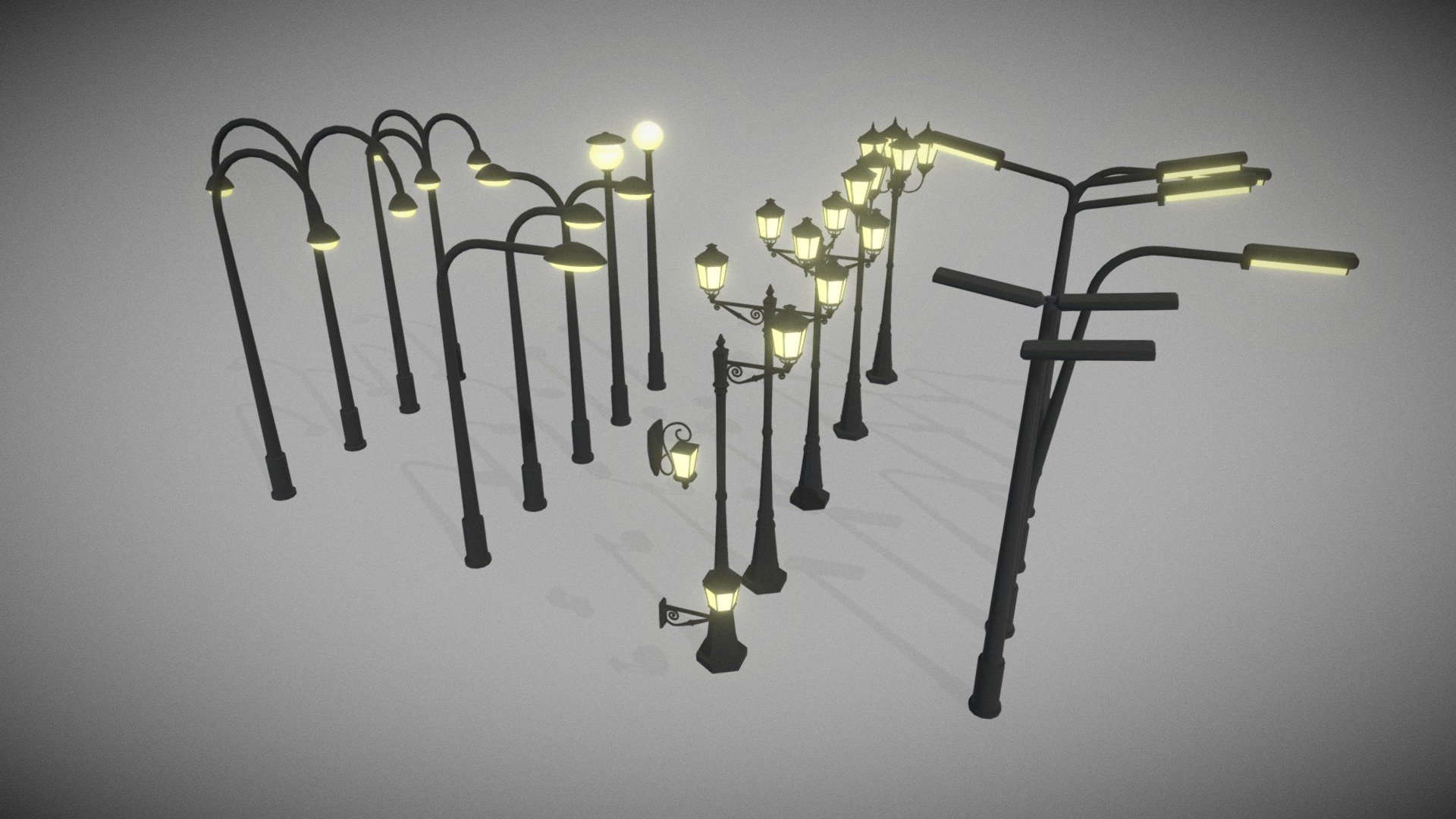 simple collection of low poly street lights v3 - Download Free 3D model ...