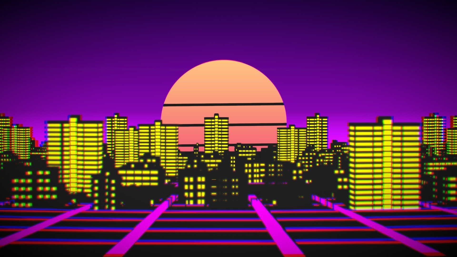 RETROWAVE | Voxel City - 3D model by SHUBBAK [243a233] - Sketchfab
