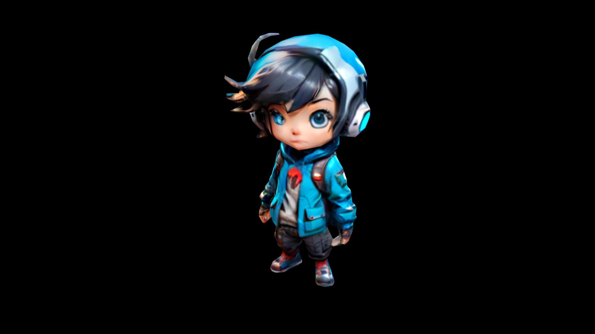 Image of "Chibi-style character in blue hoodie a - Download Free 3D ...